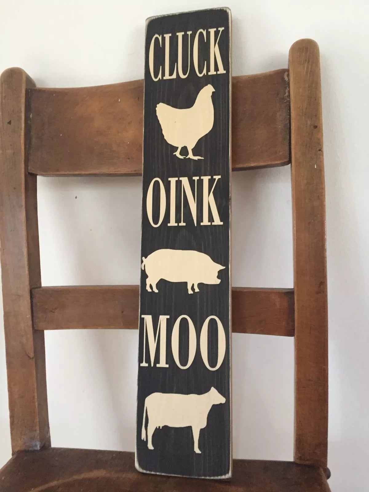 Cluck Oink Moo Sign - Vintage Wooden Farm Decor UK – Fat Frog Signs